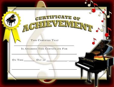 Colorful Piano Achievement Award Certificates, Set of 10 at The Music Stand