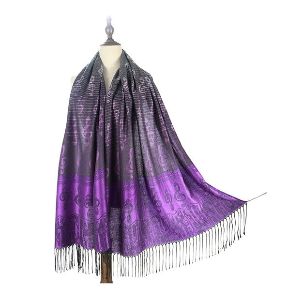 Posh in Purple Pashmina Scarf with Treble Clefs @ The Music Stand